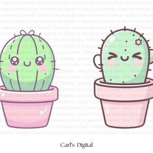 20 Pastel Kawaii Cactus Clipart Cute Green Succulent Plant Cute Cactus ...