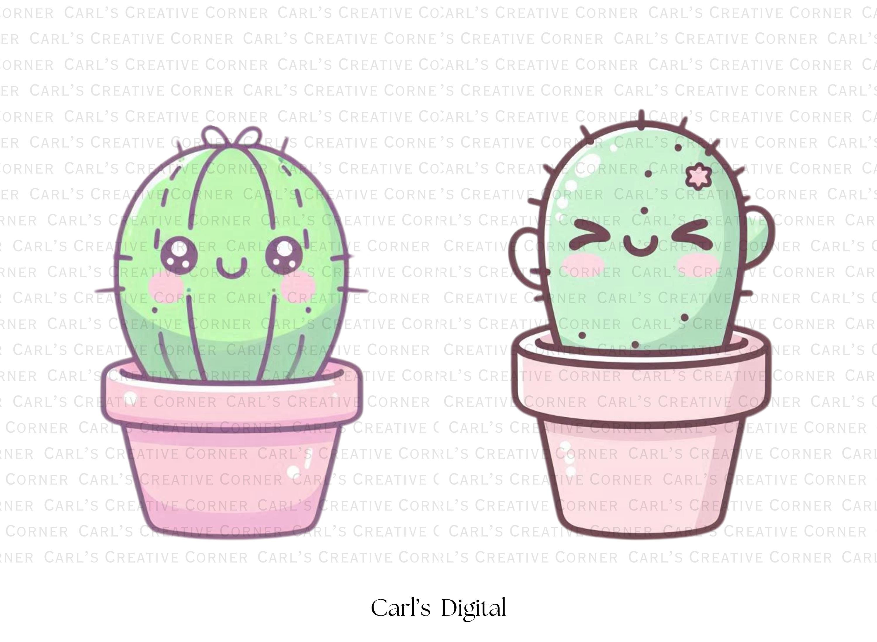 20 Pastel Kawaii Cactus Clipart Cute Green Succulent Plant Cute Cactus ...
