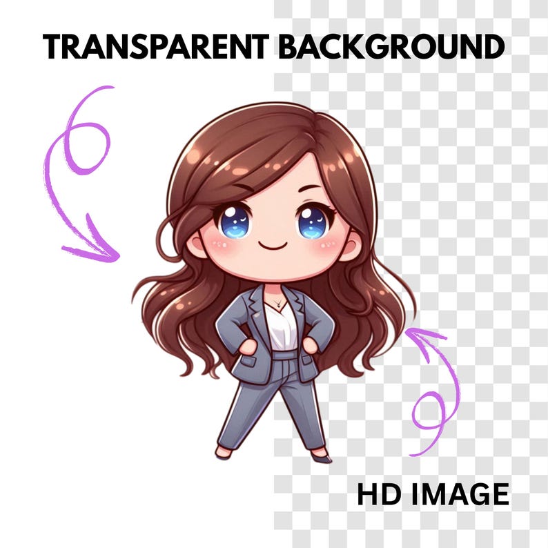 Strong Chibi Woman Set of 20 Clipart PNG Bundle, Feminist Chibi ...