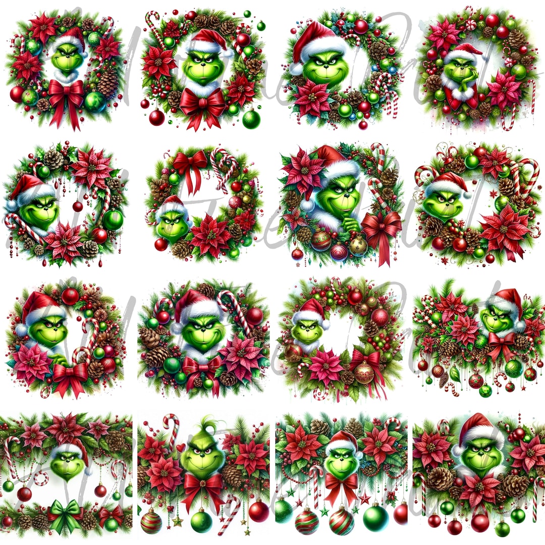 Christmas Grinch Watercolour Printable 21 Clipart Bundle PNG Festive ...