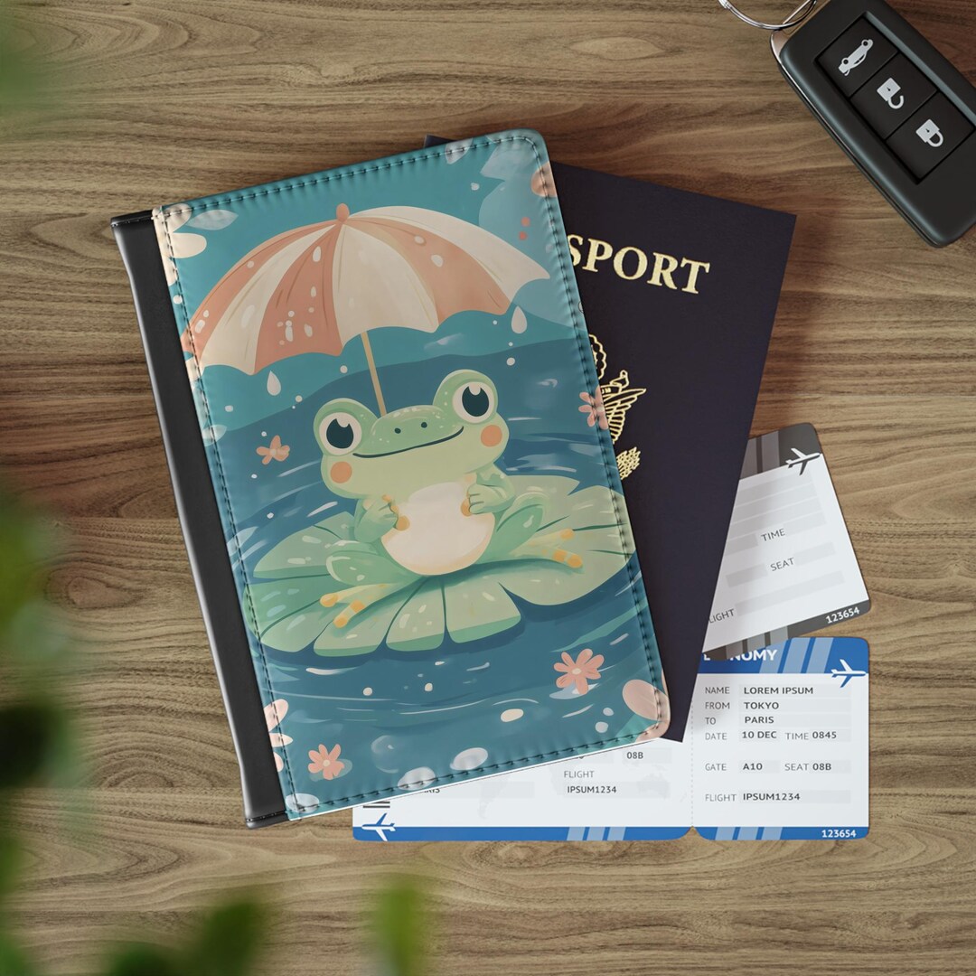 Cute Frog PU Faux Leather Passport Cover Lily Pad Design Colorful ...