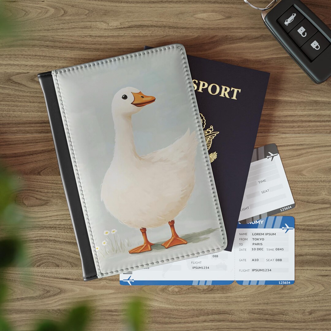 Cute Goose PU Faux Leather Passport Cover Whimsical Duck Design Travel ...