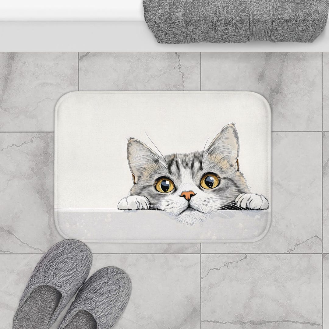 Gray Tabby Cat Bath Mat: Anti-slip Memory Foam Bathroom Decor - Etsy