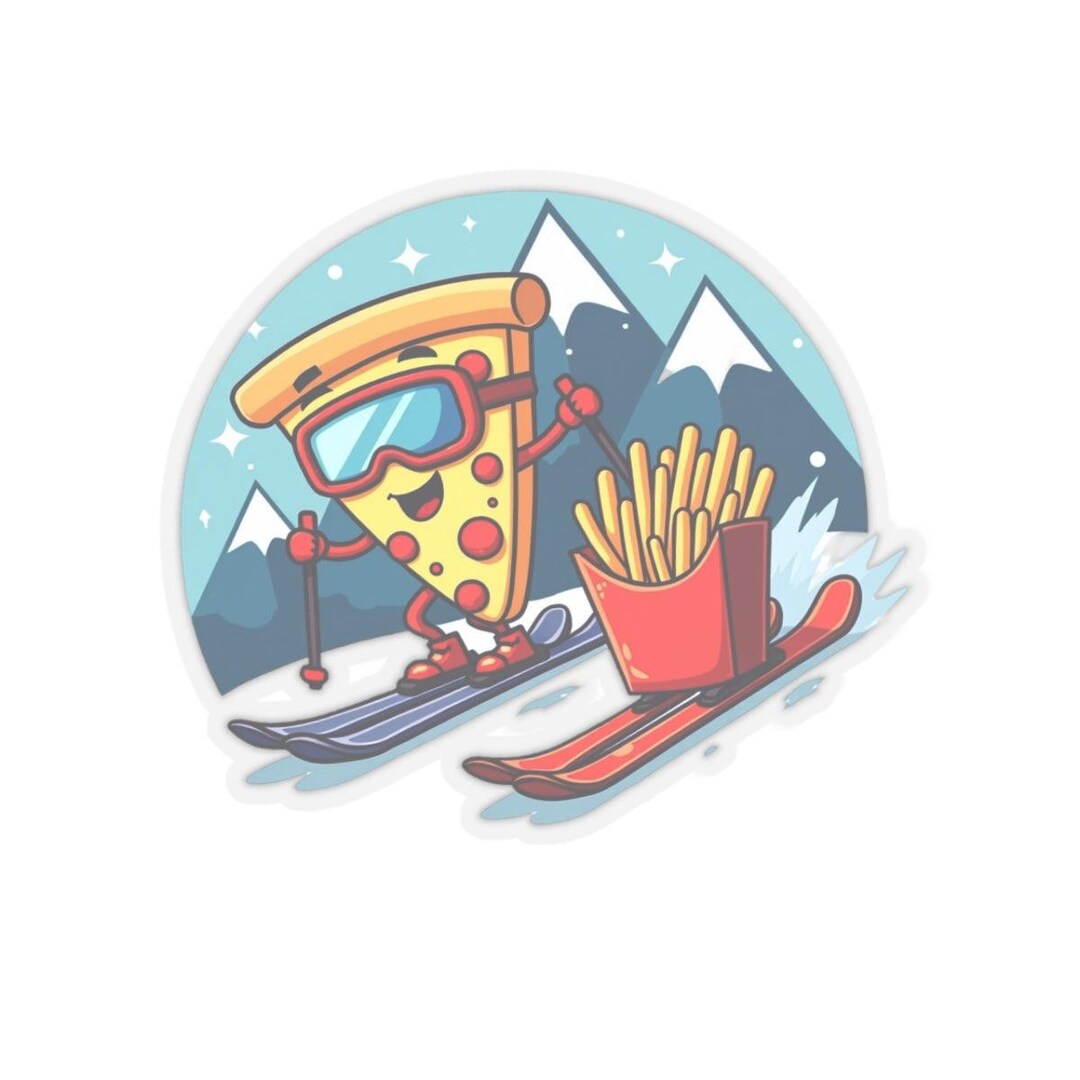 Cartoon Pizza Slice Skiing With French Fries Sticker Set Fun - Etsy