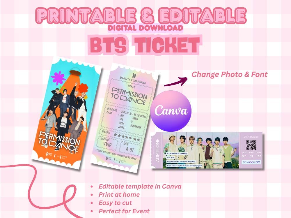 BTS Editable Admission Ticket Template | KPOP Fan Event DIY Ticket ...