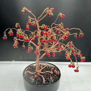 Handcrafted Copper Cherry Bonsai Tree: Black Bowl With Stones - Etsy
