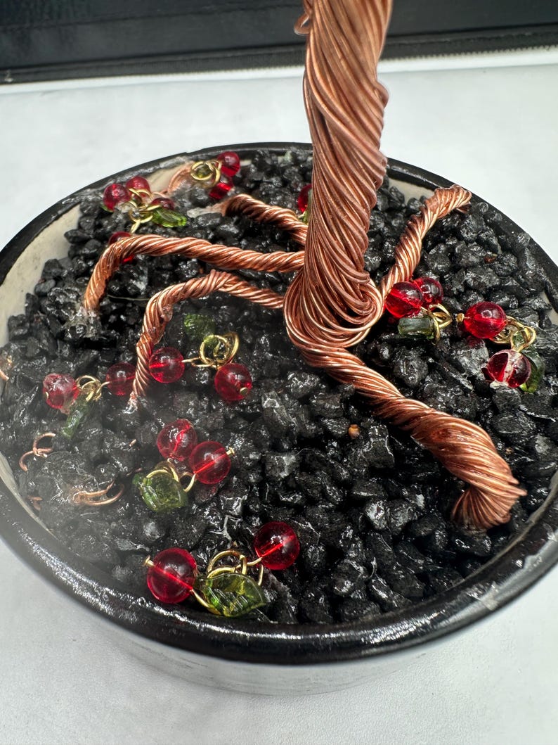 Handcrafted Copper Cherry Bonsai Tree: Black Bowl With Stones - Etsy