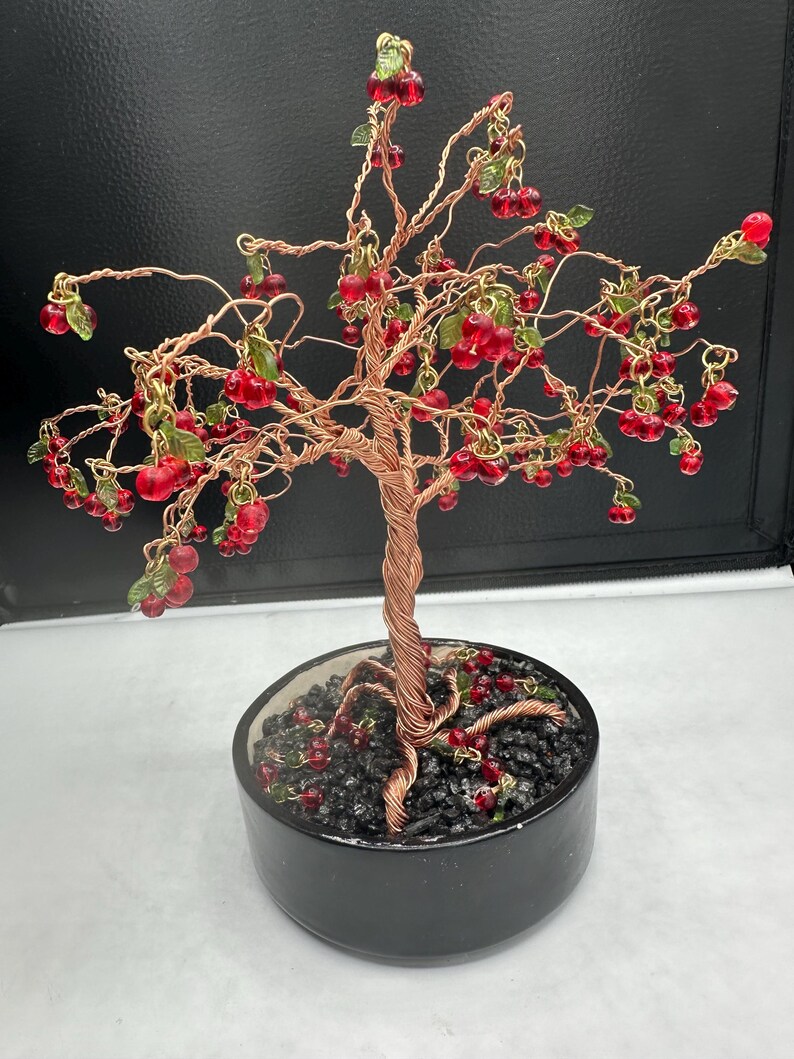 Handcrafted Copper Cherry Bonsai Tree: Black Bowl With Stones - Etsy