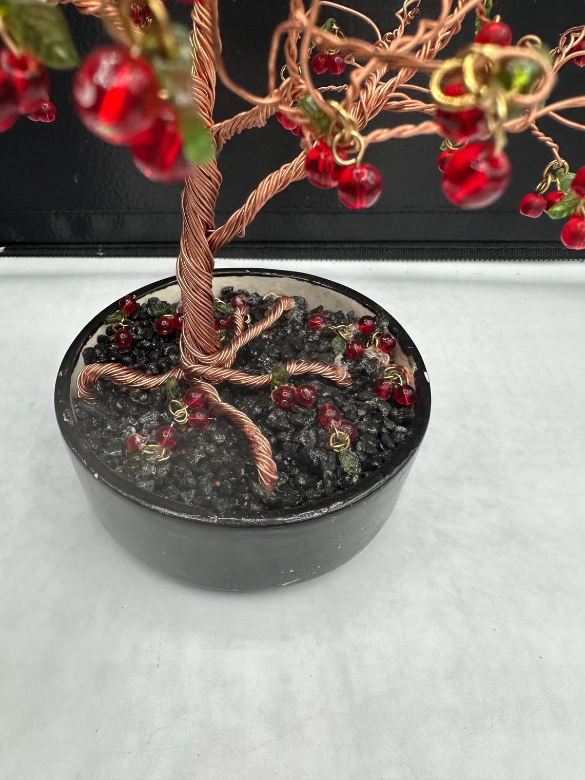 Handcrafted Copper Cherry Bonsai Tree: Black Bowl With Stones - Etsy