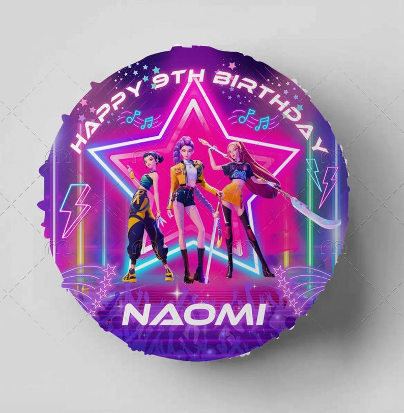 Kpop Demon Hunters Birthday Cake Printable, Editable K-pop Party Cake ...