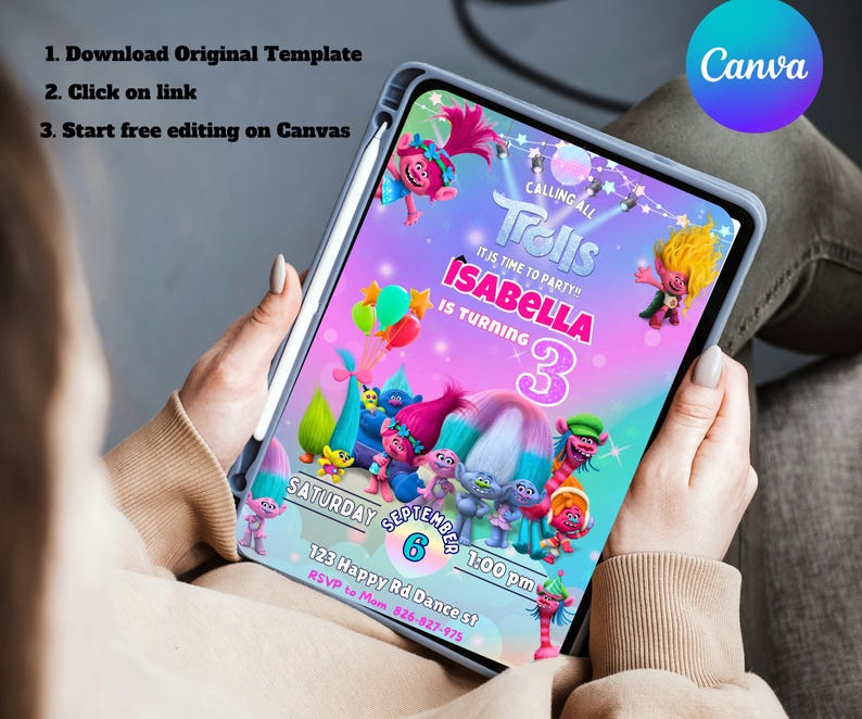Editable Trolls Birthday Invitation ,printable Trolls Party Invite ...