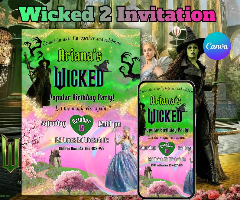 Wicked for Good Birthday Invitation, Editable K-pop Party Invite ...