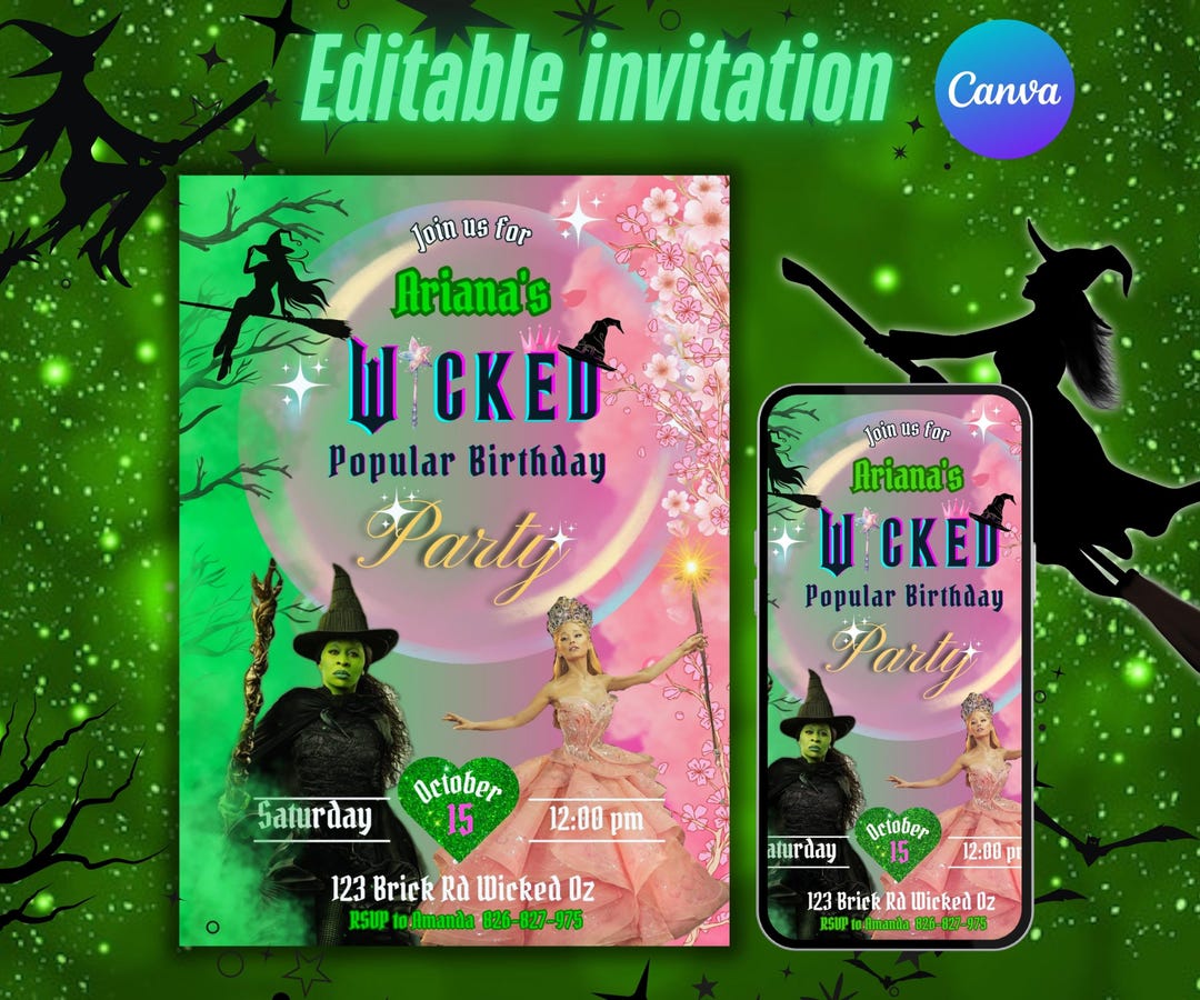 Editable Wicked Invitation Kids Theme Party Instant Download Wicked ...