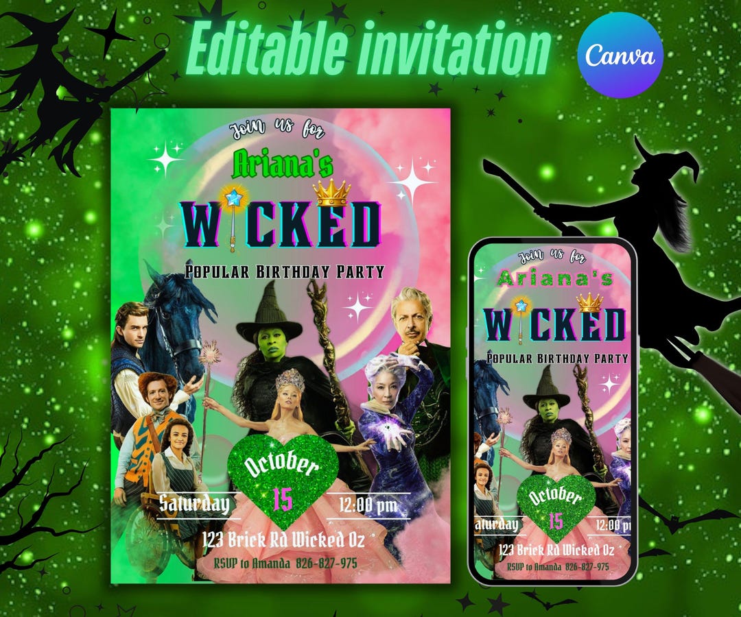 Editable Wicked Birthday Party Kids Theme Party Instant Wicked ...