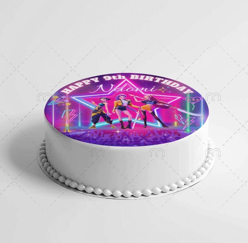 Kpop Demon Hunters Birthday Cake Printable, Editable K-pop Party Cake ...