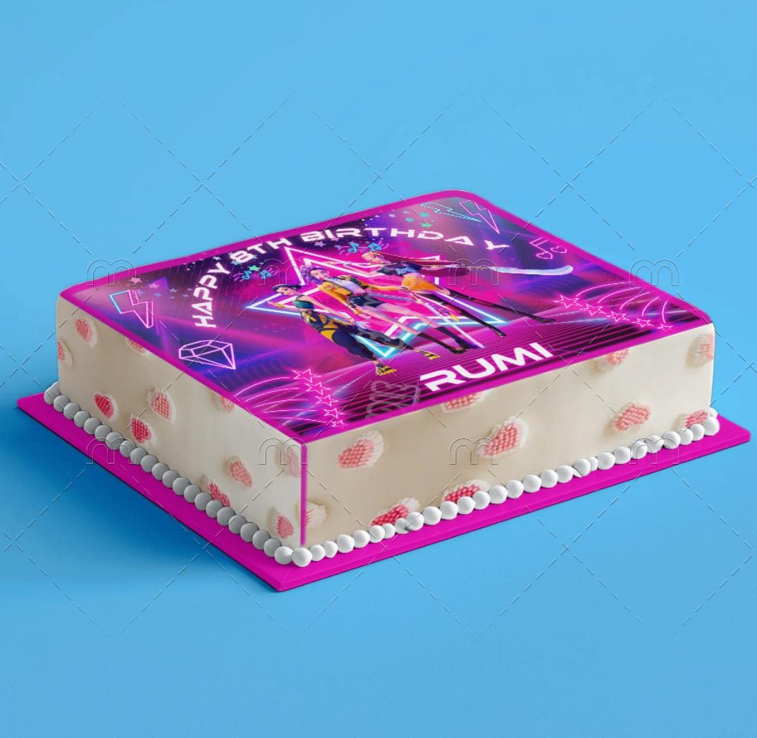 Kpop Demon Hunters Birthday Cake Printable, Editable K-pop Party Cake ...