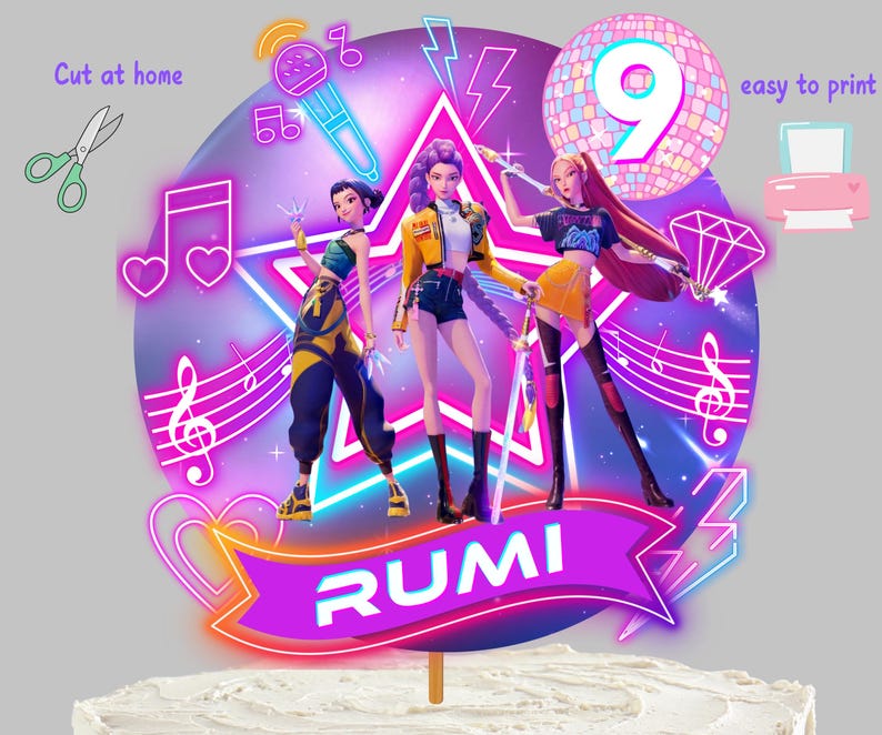 Editable Kpop Demon Hunters Cake Topper, Huntrix Kpop Birthday Toppers, Huntrix Party Decoration ...