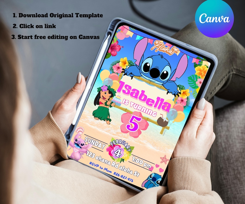 Editable Stitch Birthday Invitation ,pink Printable Stitch Party Invite ...