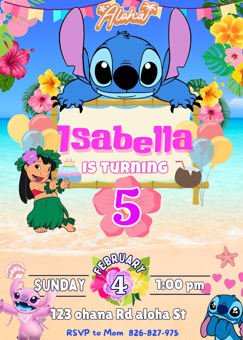 Editable Stitch Birthday Invitation ,pink Printable Stitch Party Invite ...