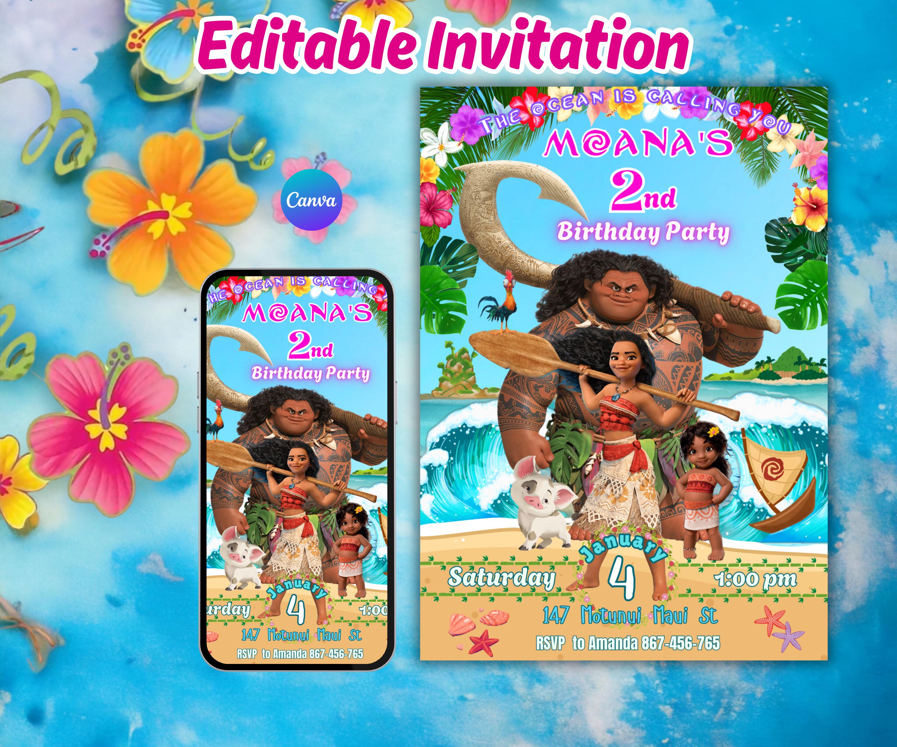 Editable Moana Invitation Kids Theme Party Instant Download Templates ...