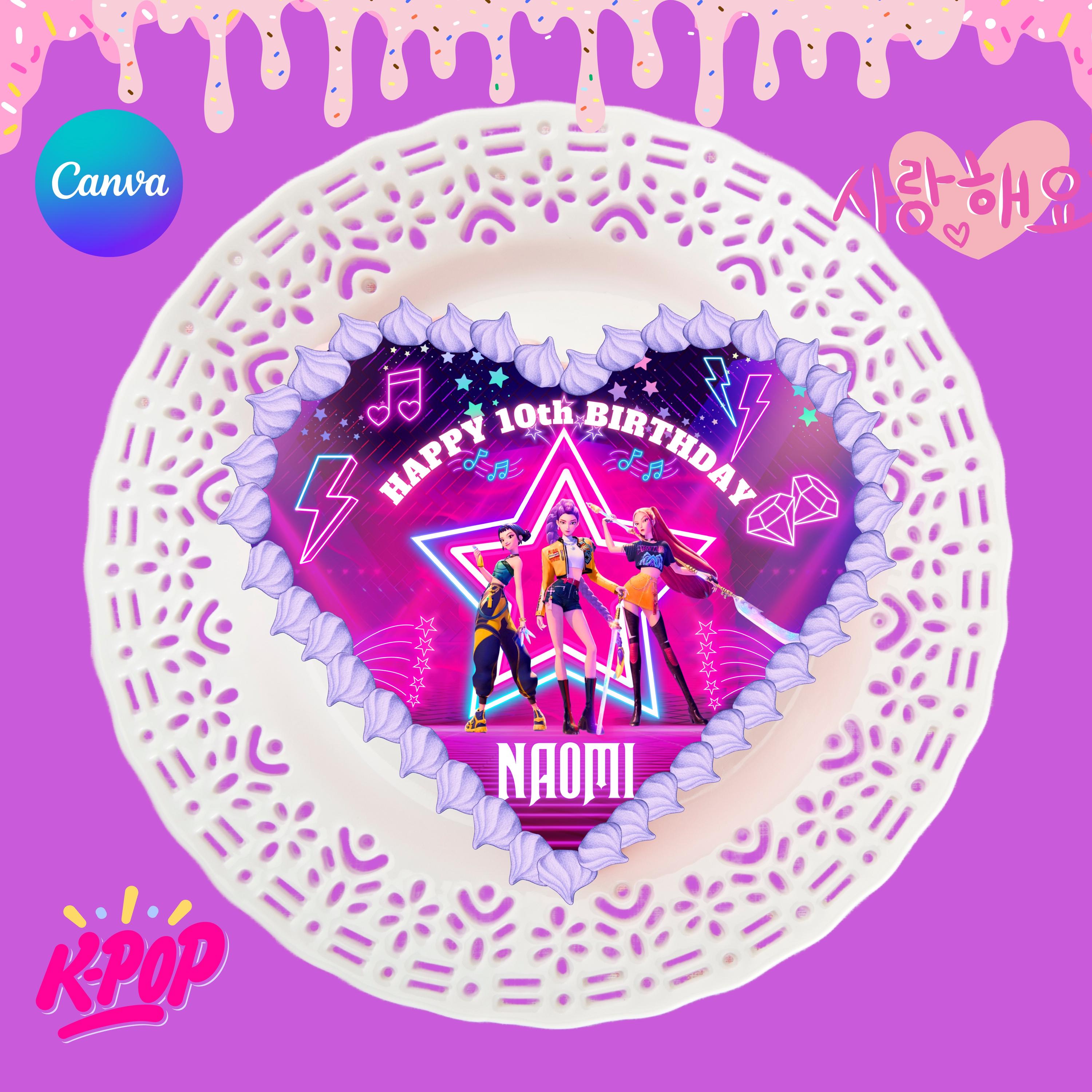 Kpop Demon Hunters Birthday Cake Printable, Editable K-pop Party Cake ...