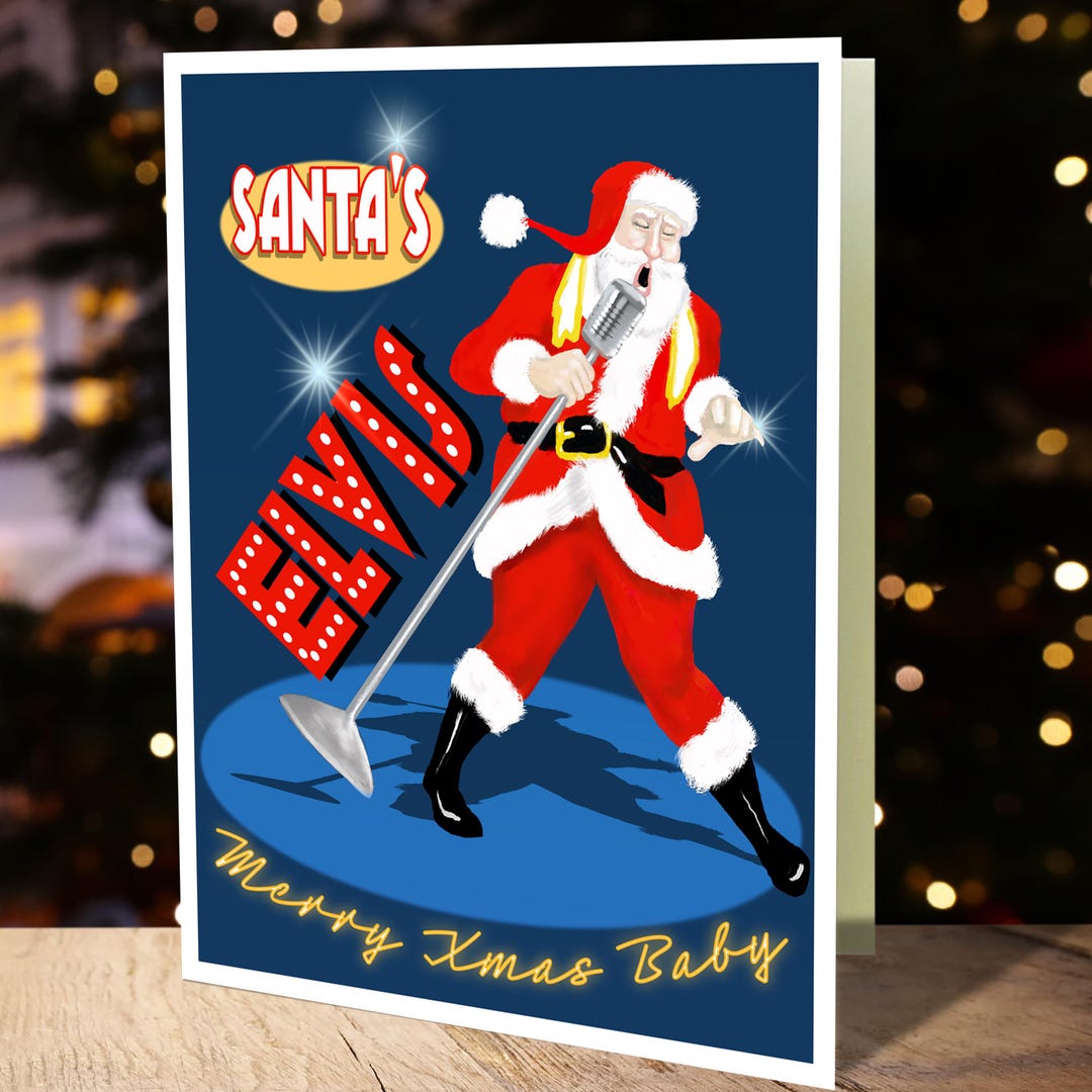 Funny Elvis Santa Christmas Card, Hand Painted Watercolor - Etsy