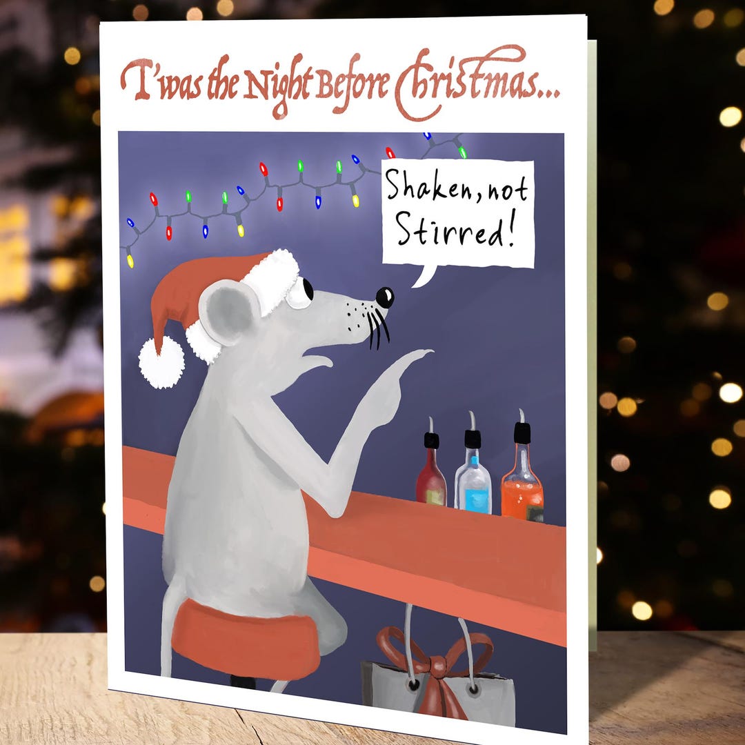 Funny 'twas the Night Before Christmas' Watercolor Holiday Card - Etsy