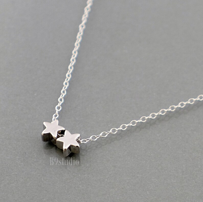 Two Stars Necklace, Tiny Silver Star Charm Necklace, Best Friend Gift ...