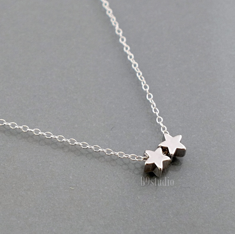 Two Stars Necklace, Tiny Silver Star Charm Necklace, Best Friend Gift ...