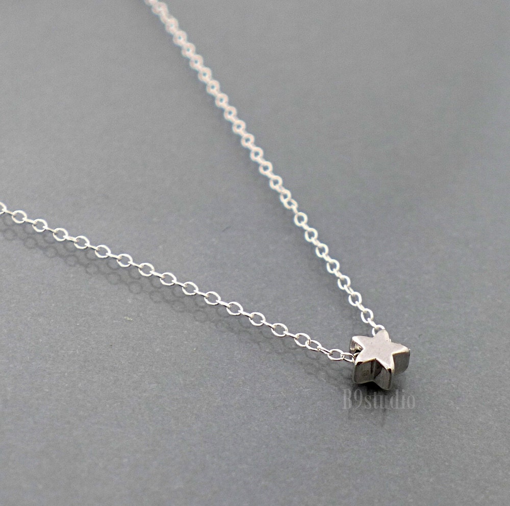 Tiny Star Necklace Sterling Silver Chain Minimalist Everyday - Etsy