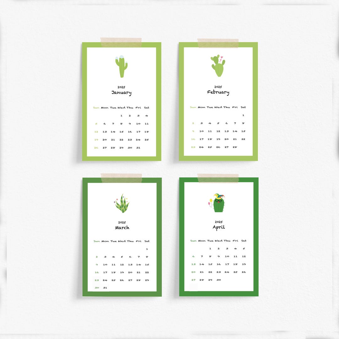 Cactus Calendar 2025 | Hand-drawn Cactus | Desk, Mini Planner Calendar ...