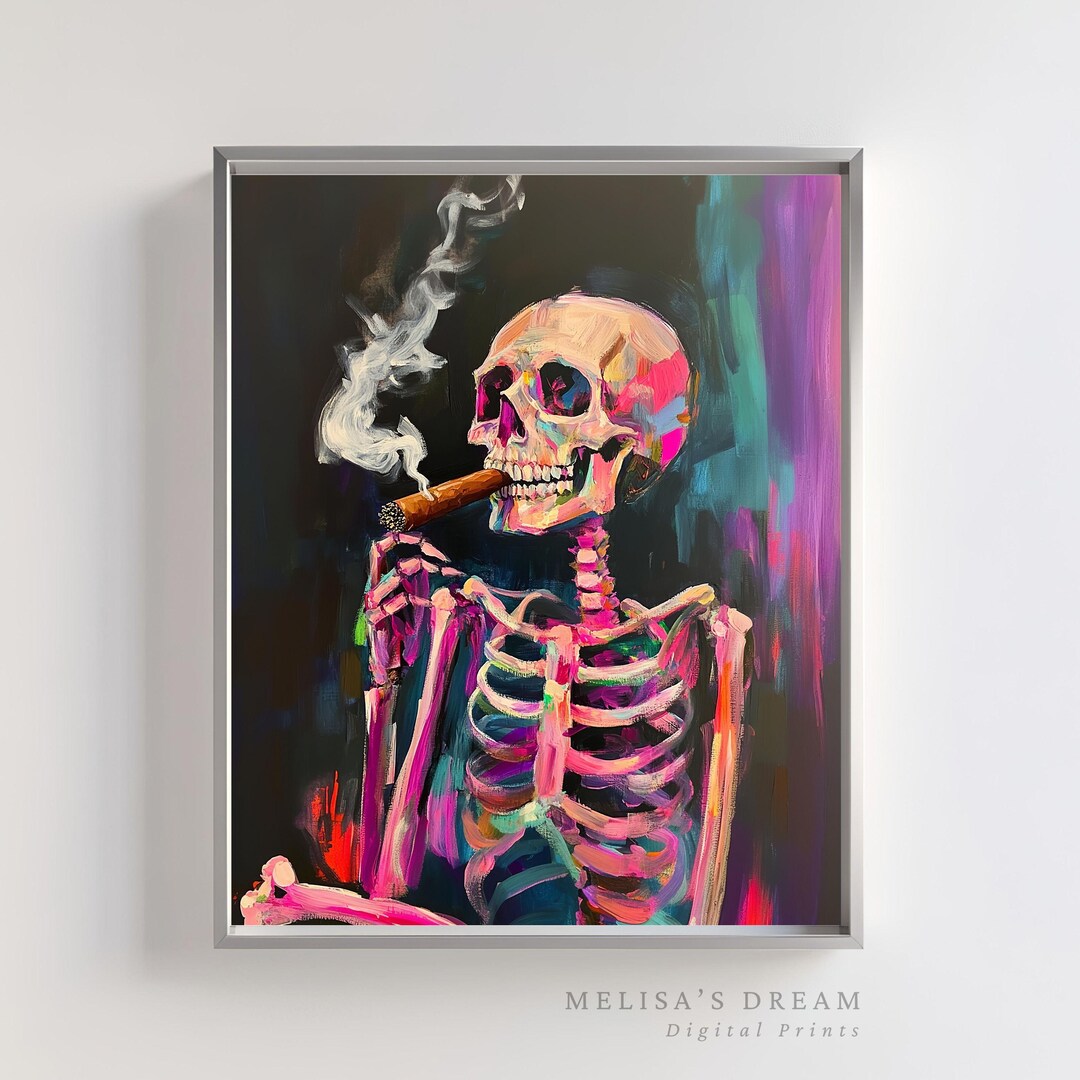 Smoking Skeleton Art Print | Gothic Van Gogh Inspired Decor (digital ...