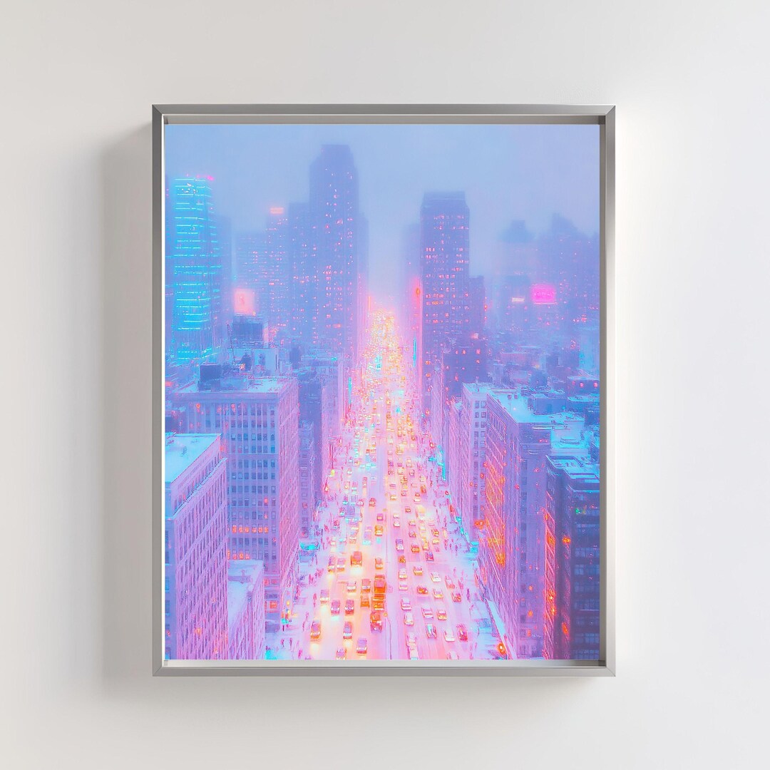 Neon Cityscape Print: Futuristic Winter Cityscape (digital Download) - Etsy