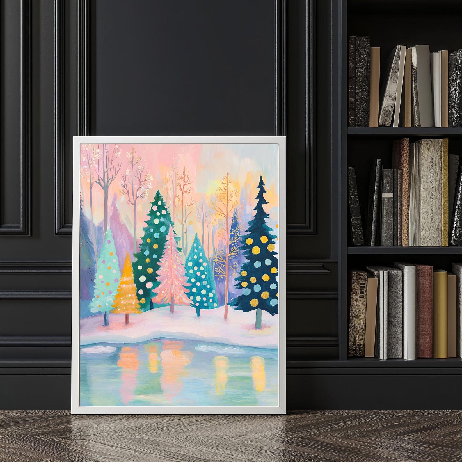Colorful Christmas Tree Art Print: Whimsical Winter Forest (digital ...