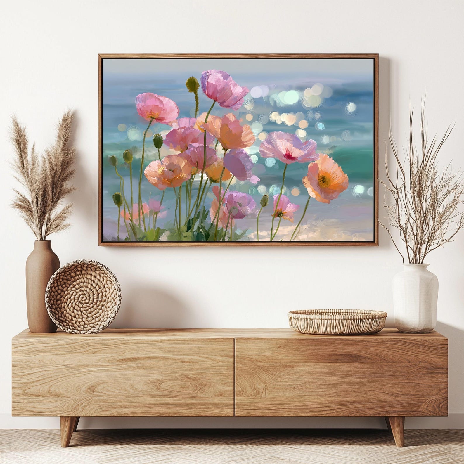 Coastal Poppy Flower Print: Pastel Beach House Wall Art (digital ...