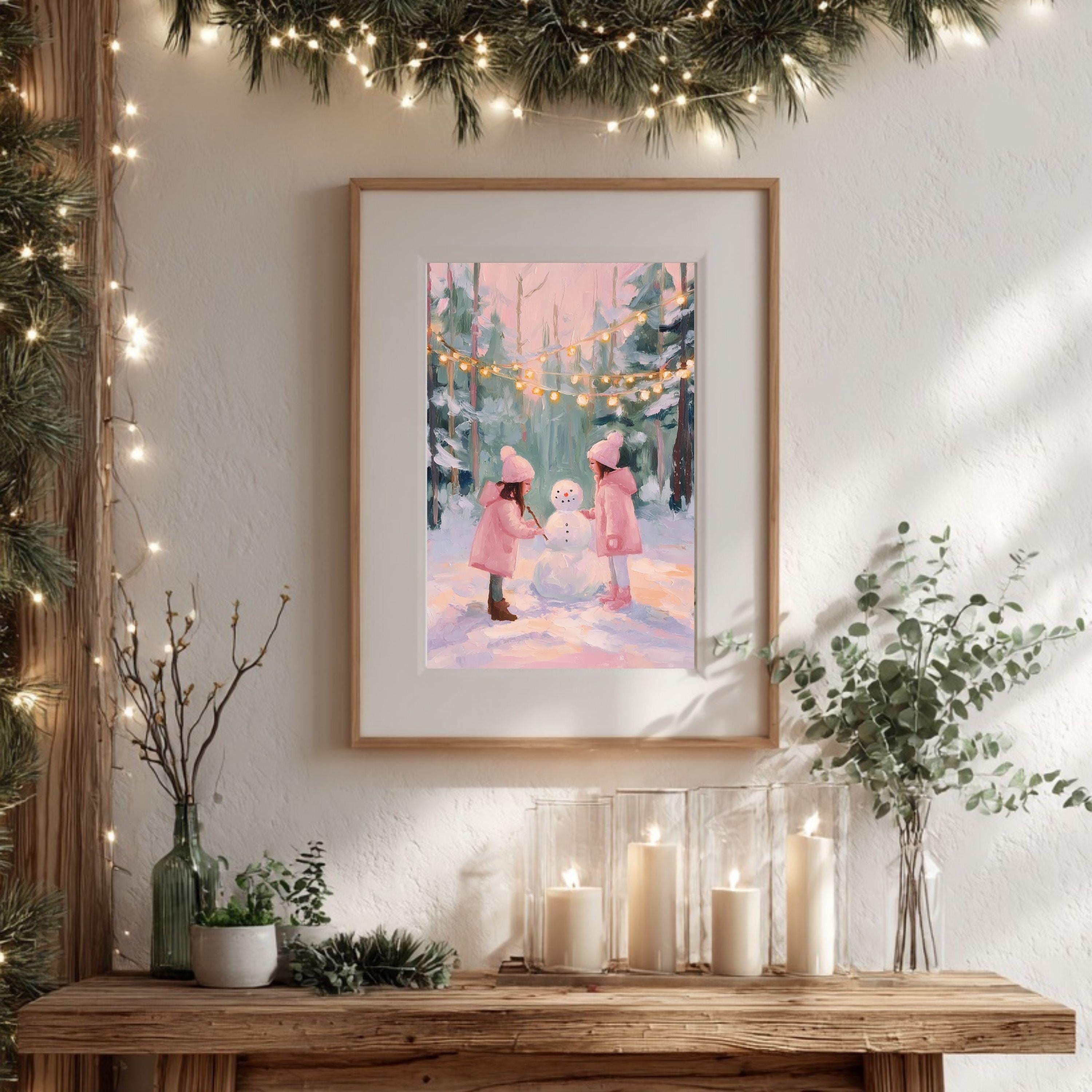 Winter Wonderland Printable Art | Girls Building Snowman | Cozy Holiday ...