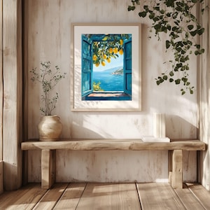 Mediterranean Window View Printable Art – Coastal Lemon Tree Wall Decor ...