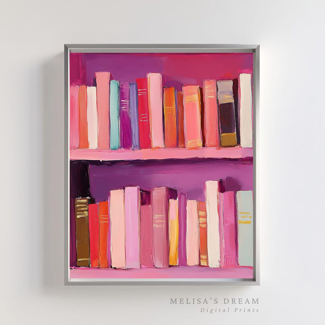 Pastel Bookshelf Art Print: Colorful Book Decor (digital Download) - Etsy