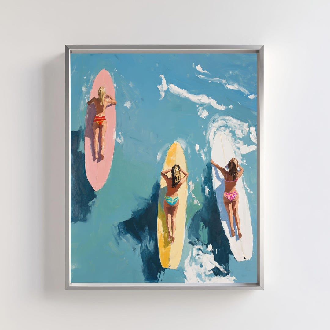 Surf Art Print | Beach Wall Art | Surfing Girls Coastal Decor ...