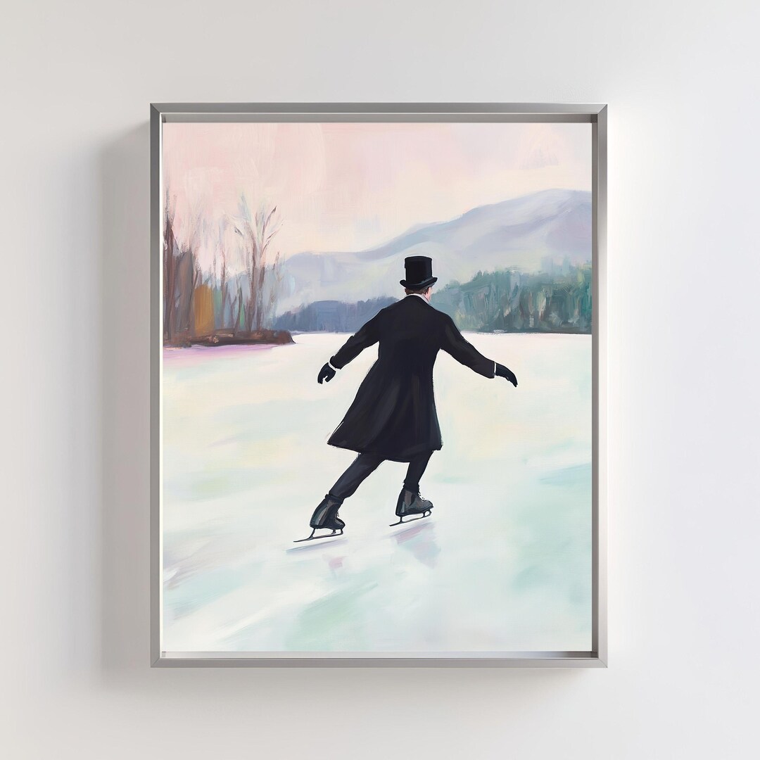 Ice Skating Art Print | Elegant Victorian Skater on Frozen Lake ...