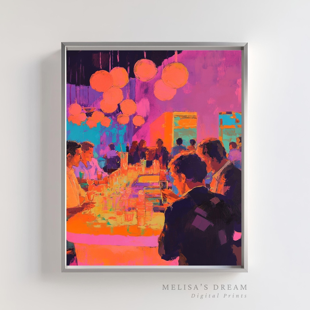 Abstract Bar Scene Art Print: Neon Nightlife Painting (digital Download ...