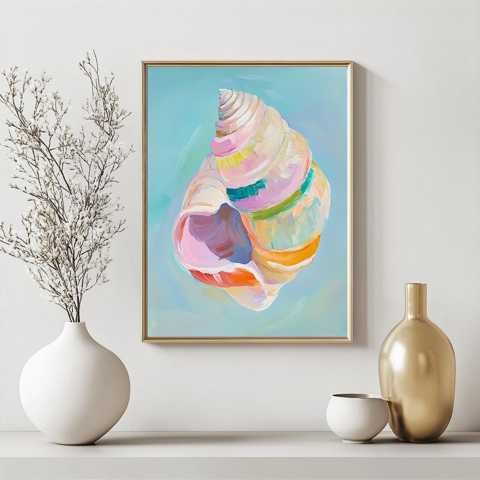 Seashell Art Print: Pastel Coastal Painting (digital Download) - Etsy