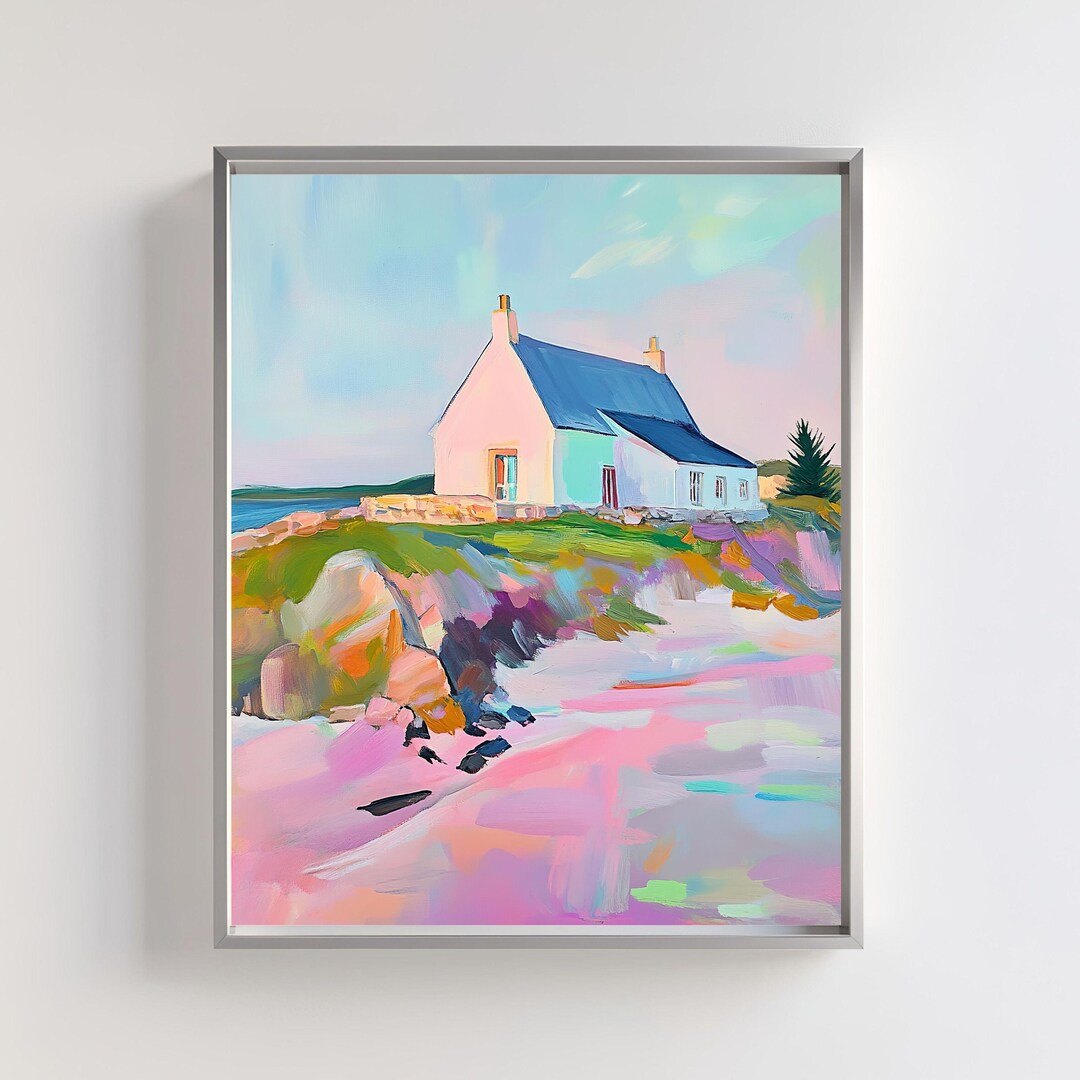 Coastal Cottage Paint | Homely Seaside Landscape | Cottagecore Wall Art ...