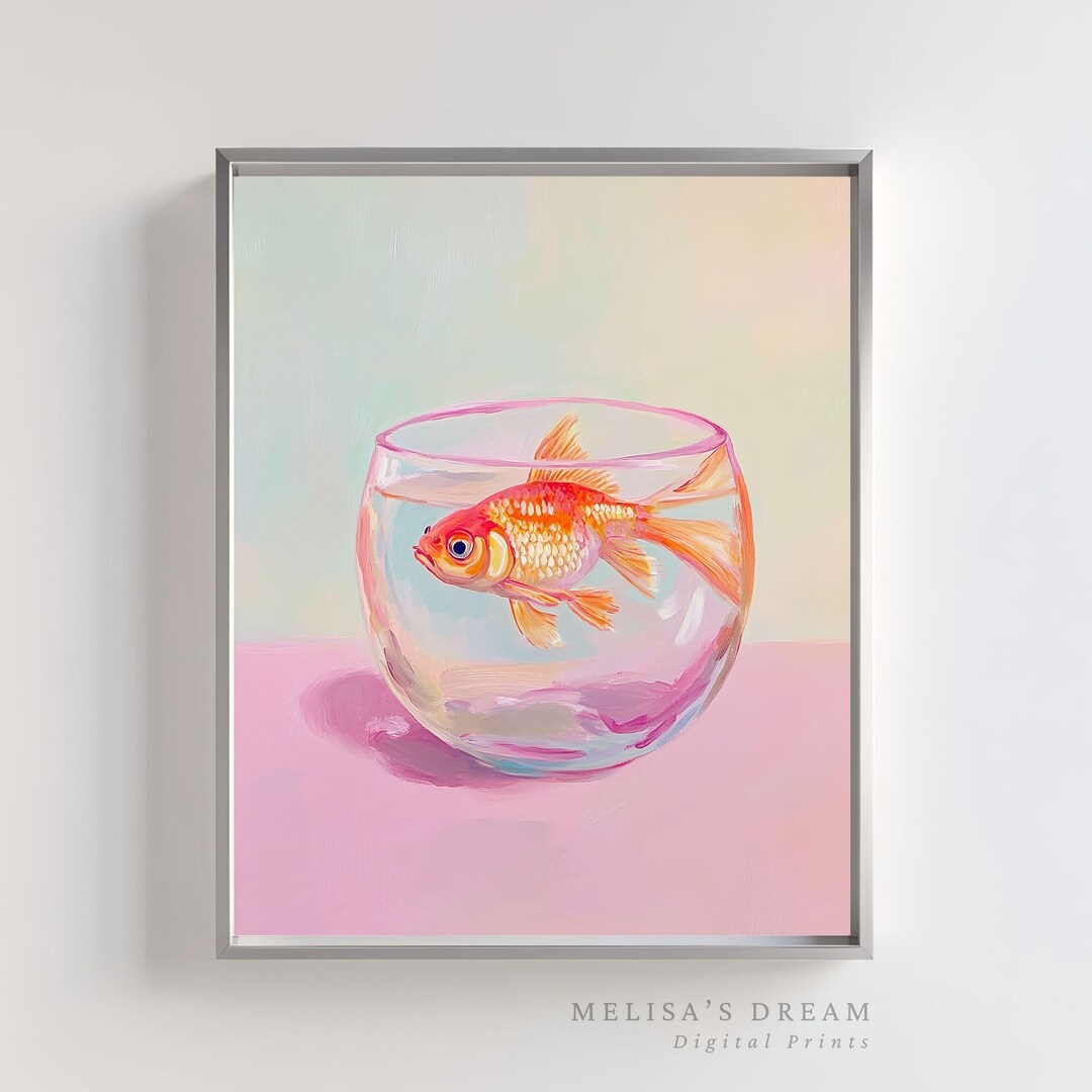 Goldfish Wall Art Printable | Whimsical Fish Bowl Painting | Pastel ...