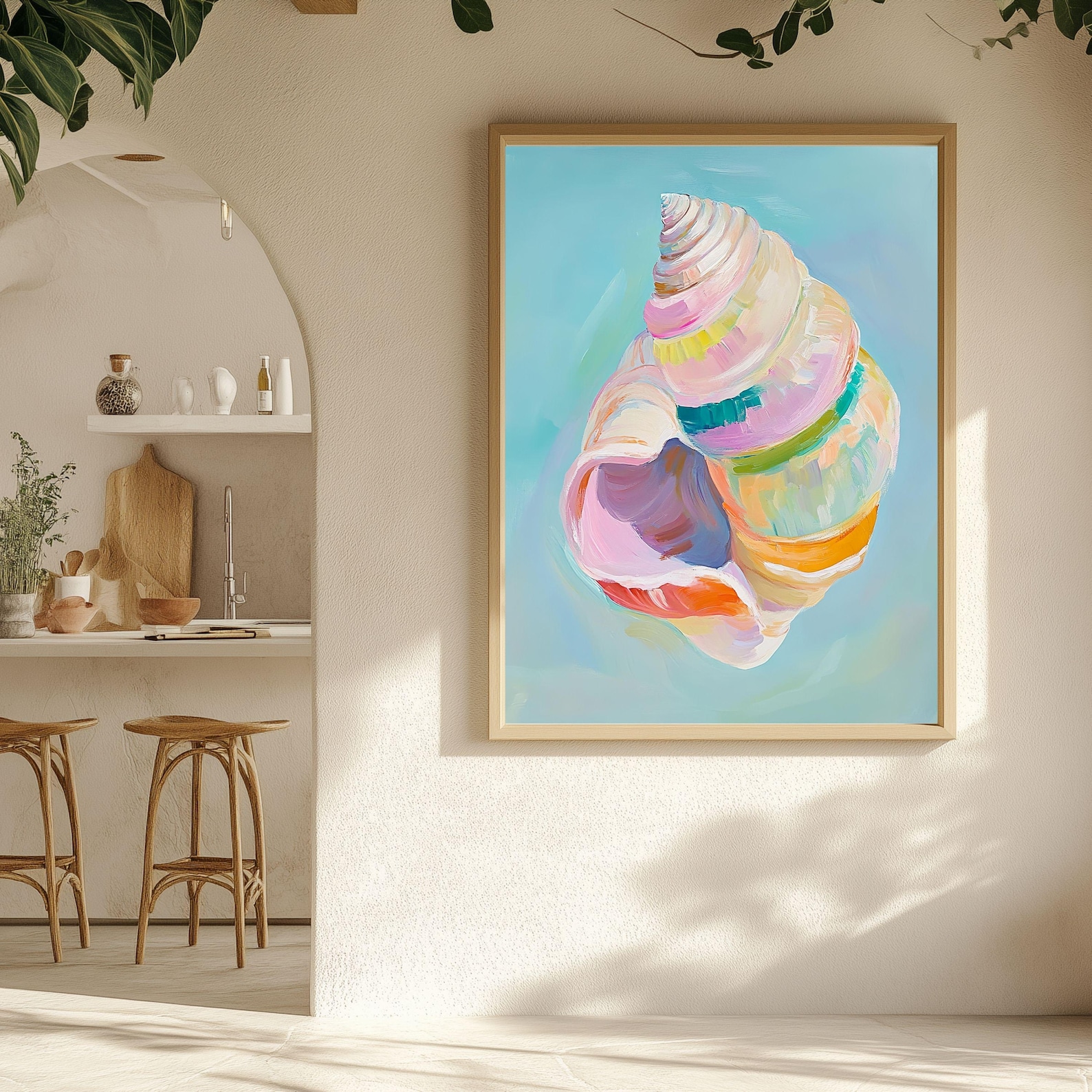 Seashell Art Print: Pastel Coastal Painting (digital Download) - Etsy
