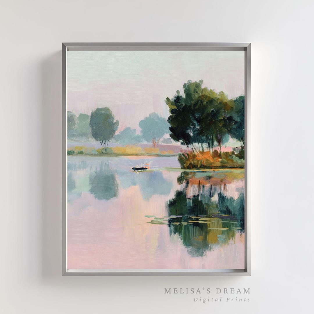 Impressionist Lake Painting: Serene Pastel Landscape Art (digital ...