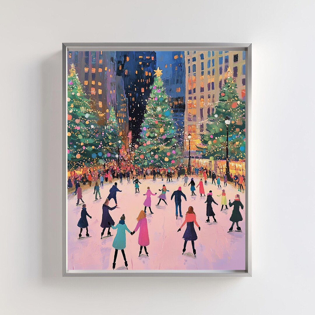 Christmas City Ice Skating Rink Print | Holiday Wall Art (digital ...