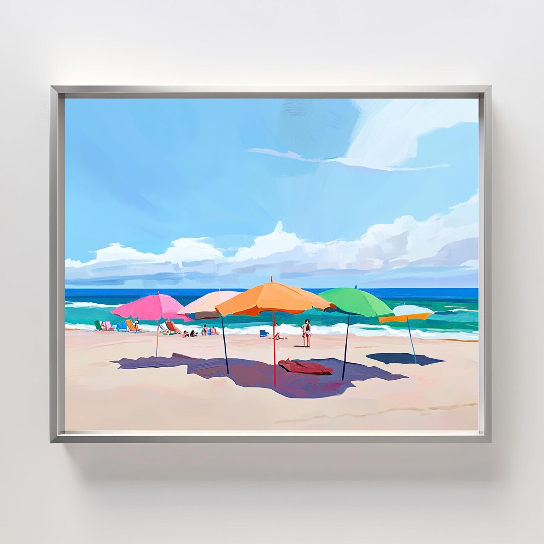 Beach Landscape Painting | Vibrant Coastal Digital Wall Art | Colorful ...