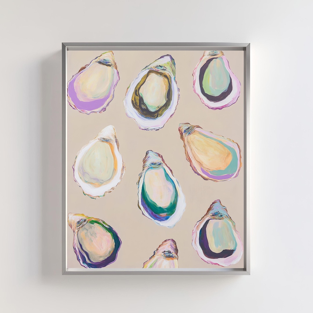 Colorful Oyster Shell Wall Art Print, Abstract Coastal Kitchen Decor ...