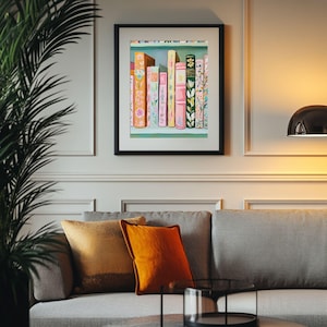 Pastel Book Stack Painting | Whimsical Bookshelf Wall Art | Reading ...
